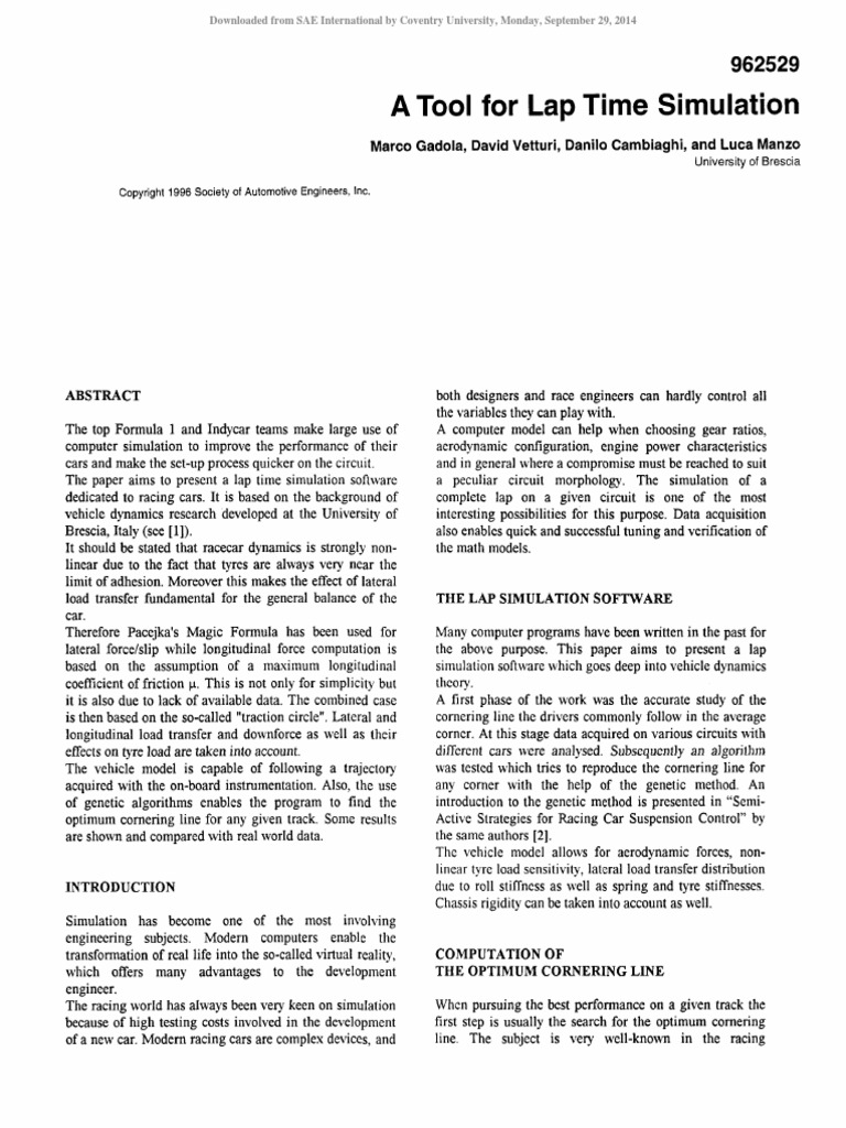 A Tool For Lap Time Simulation | Download Free PDF | Computer ...