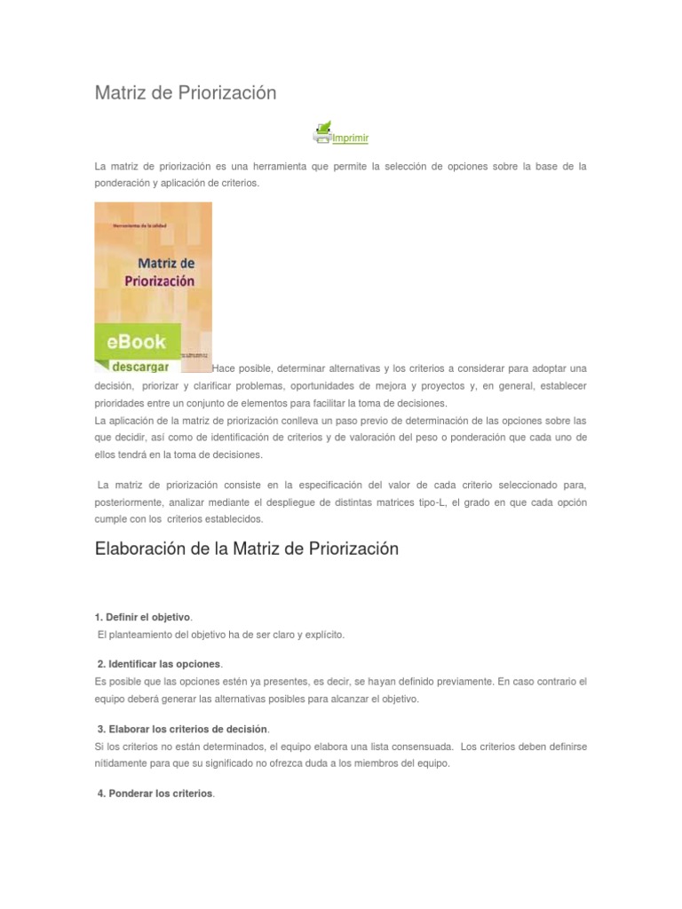 Guía para Crear una Matriz de Priorización | PDF | Matriz (Matemáticas ...