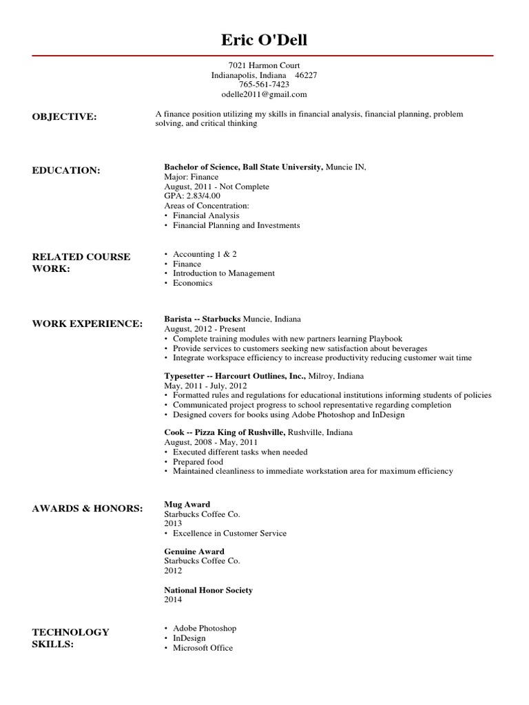 Finance Position Resume - Eric O'Dell | PDF