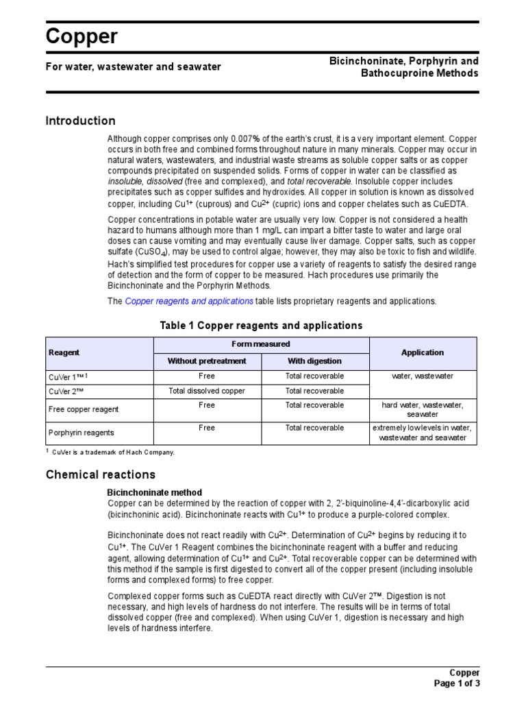Metodos Hach Cobre PDF | PDF | Precipitation (Chemistry) | Copper