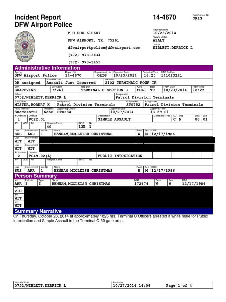 Dallas/Fort Worth Brawl Police Report | PDF | Law