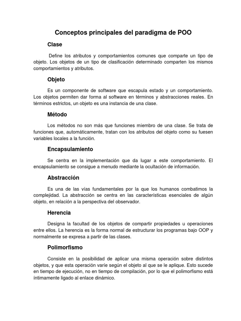 Conceptos Principales Del Paradigma de POO | PDF | Objeto (informática ...