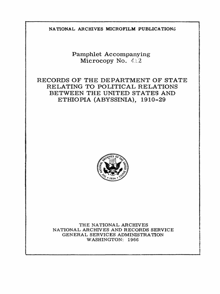 U.S.-Ethiopia Relations, 1910-1929 | PDF | Ethiopia | National Archives ...