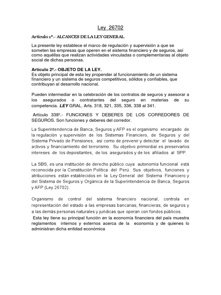Ley 26702: Regulación Financiera y de Seguros | PDF