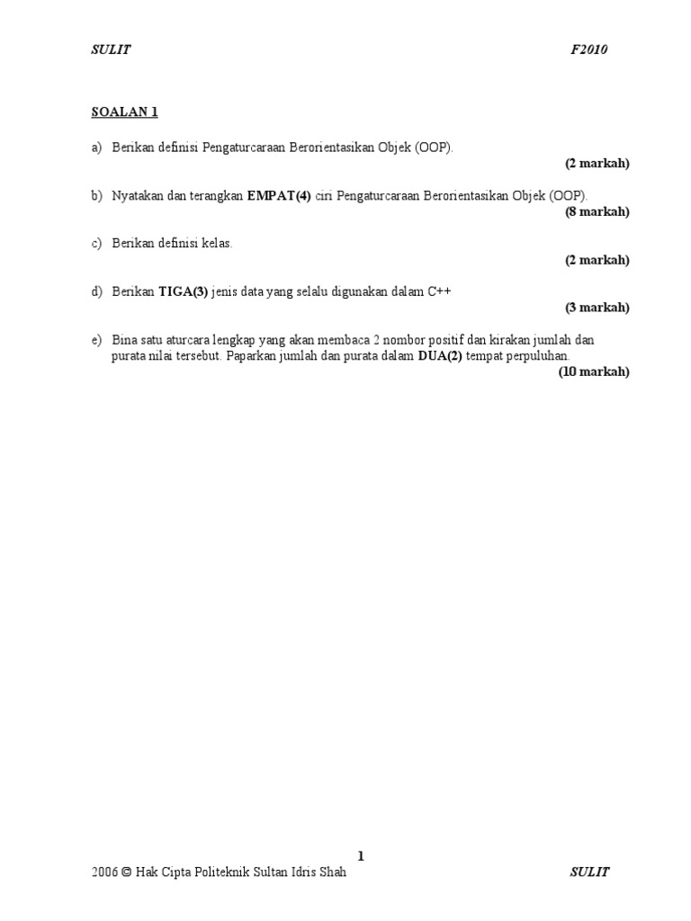 Contoh Soalan Programming Politeknik | PDF