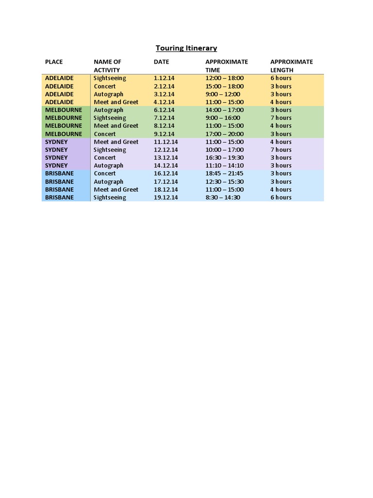 Band Itinerary | PDF | Home & Garden