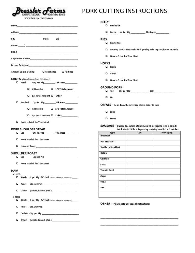 Pork Cut Sheet | PDF | Pork | Bacon