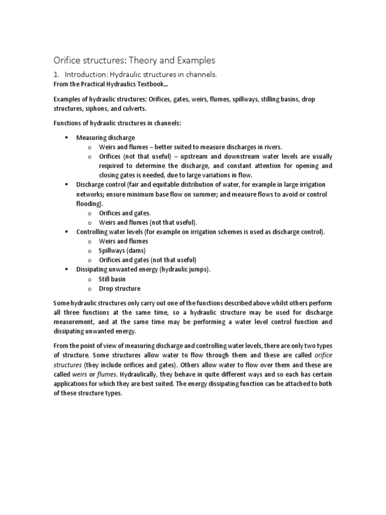 Gates and Orifices-Theory and Examples v2 | PDF | Spillway | Hydraulics