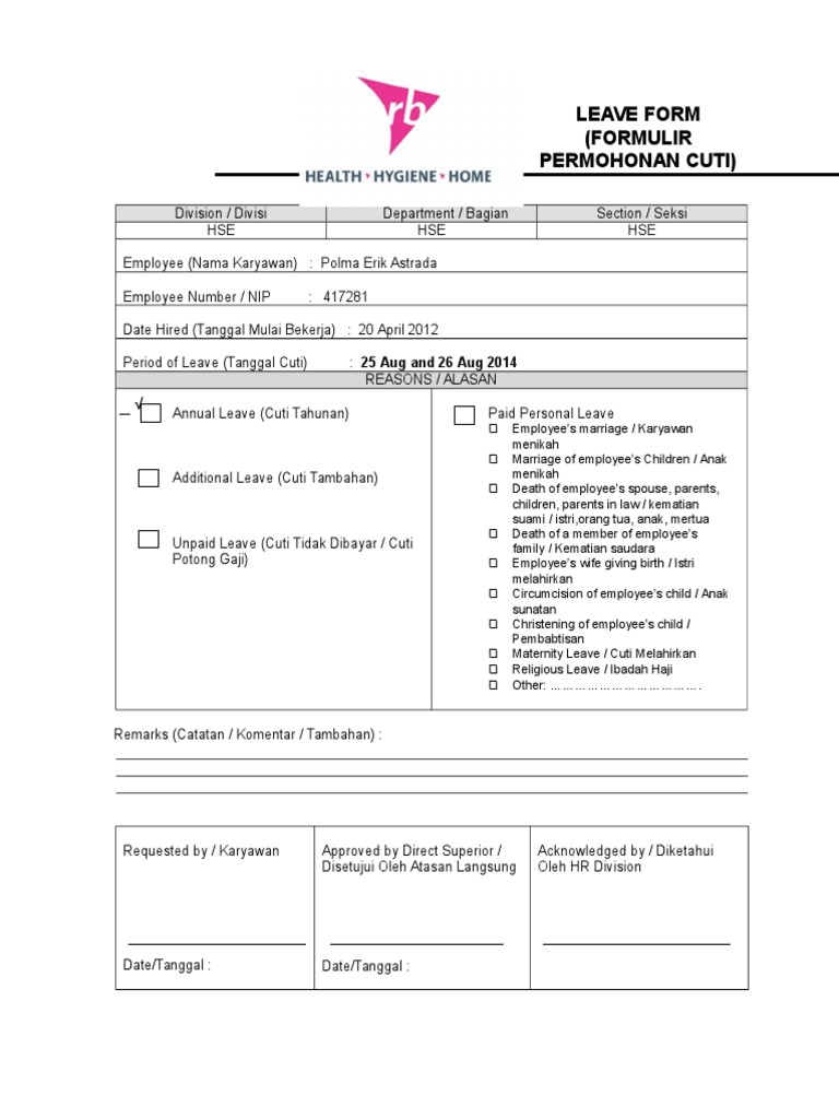 HSE Employee Leave Form | PDF