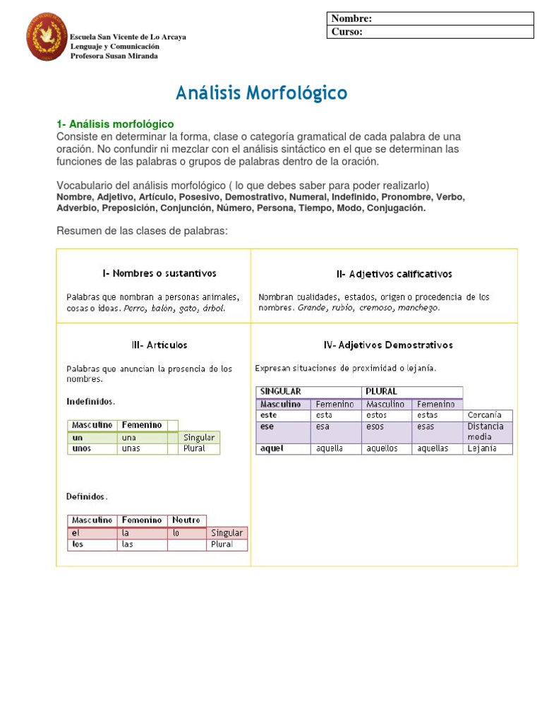 Guía de Análisis Morfológico | PDF | Verbo | Adverbio