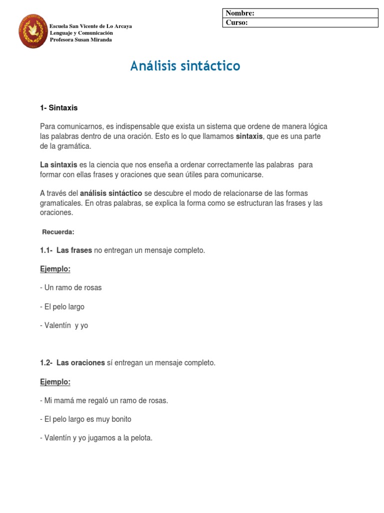 Analisis Sintáctico | PDF | Oración (Lingüística) | Verbo