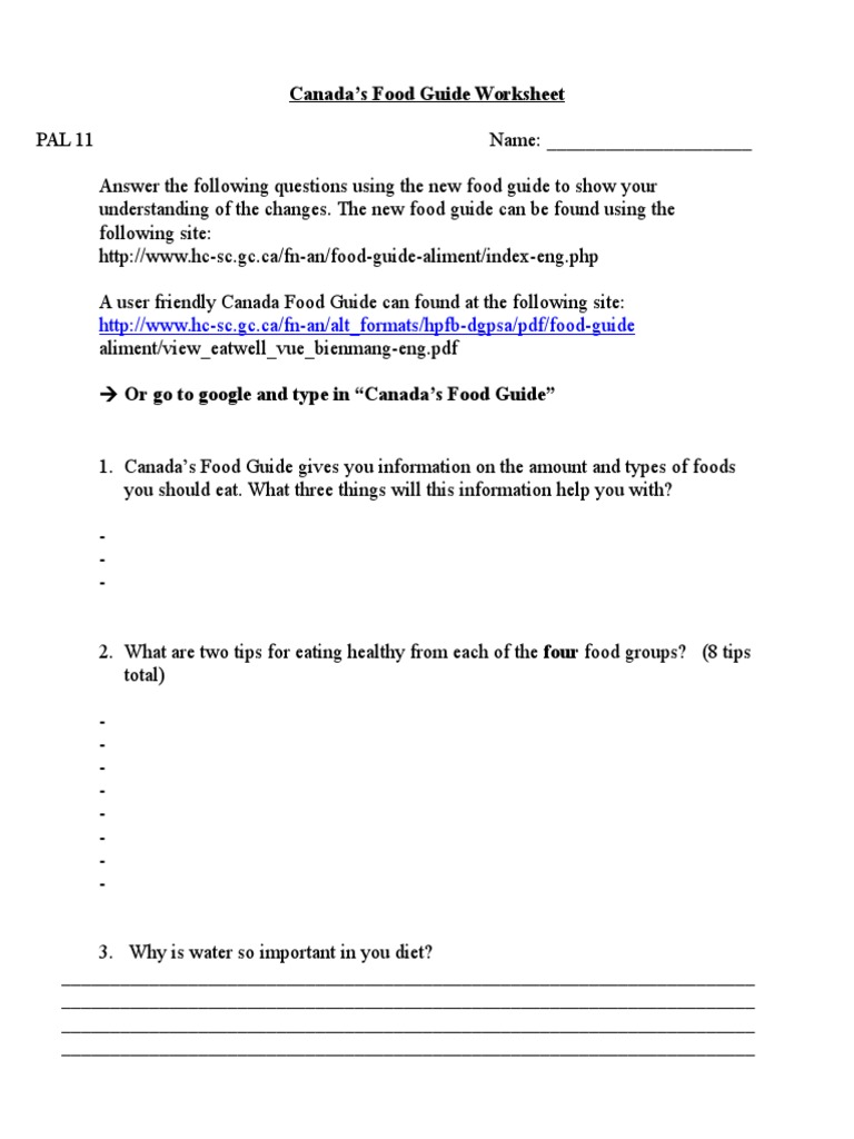 Student's Canada Food Guide Quiz | PDF | Business | Wellness