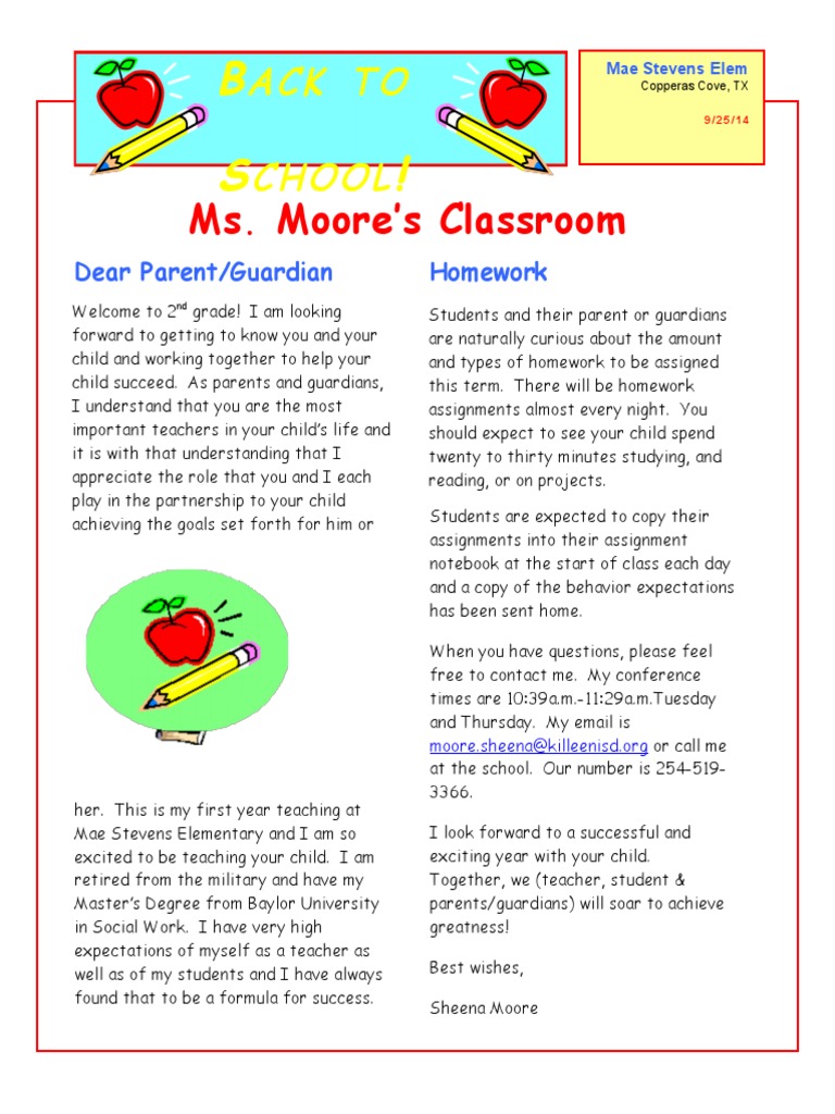 Ms. Moore's 2nd Grade Welcome Letter | PDF | Career & Growth | Language ...