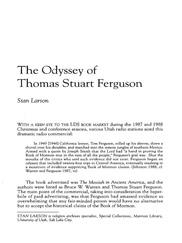 The Odyssey of Thomas Stuart Ferguson | PDF | Book Of Mormon | Mormonism