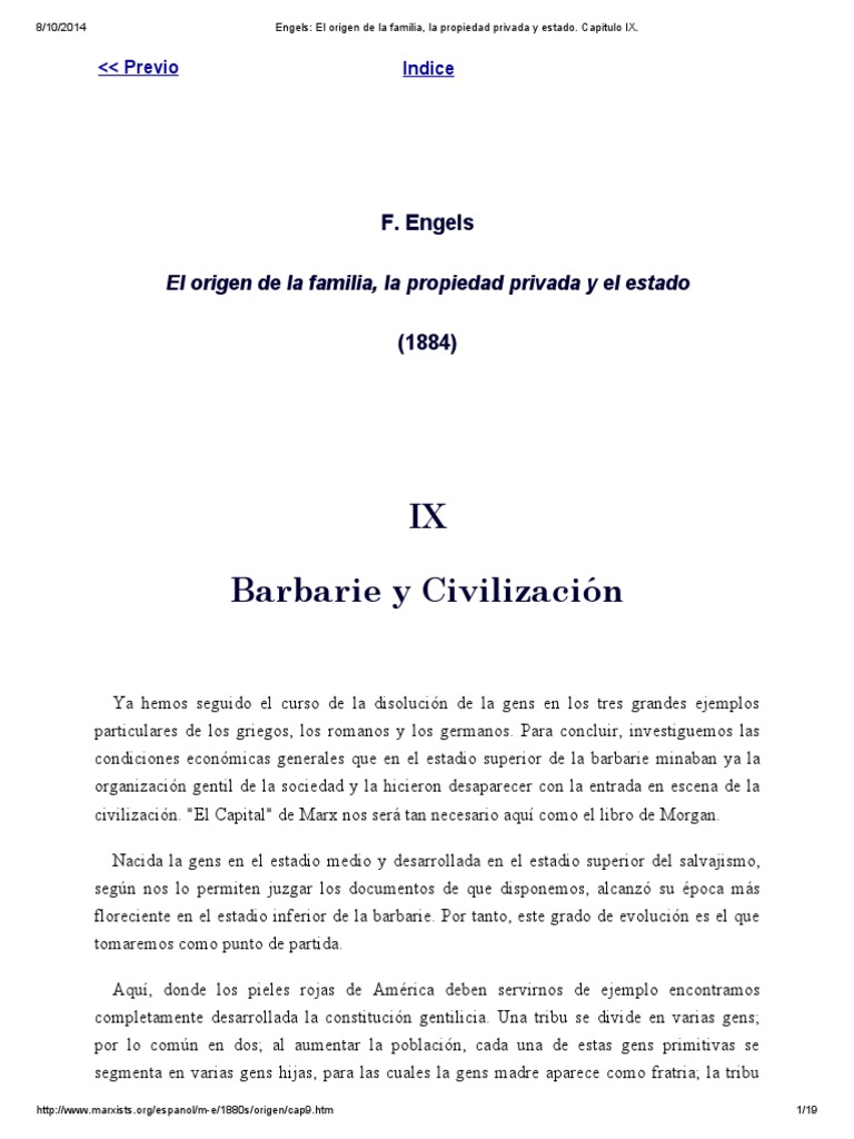 Engels - El Origen de La Familia, La Propiedad Privada y Estado. Capitulo IX | PDF | Esclavitud ...