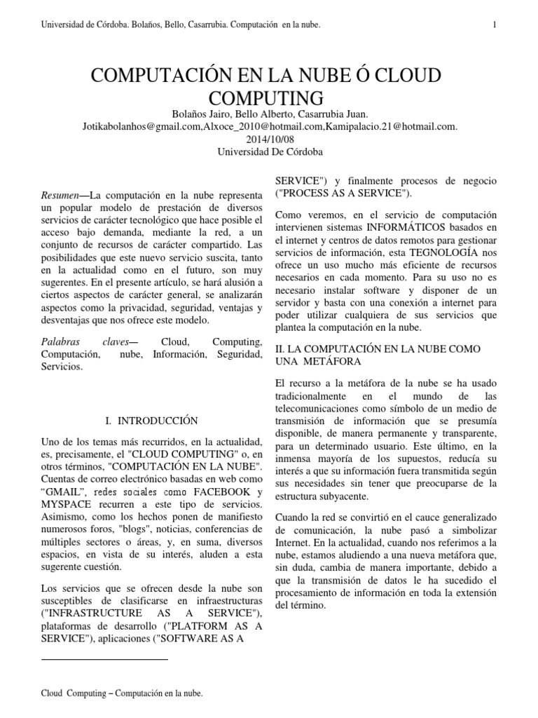 Computacion en La Nube PDF | PDF | Plataforma como servicio | Internet