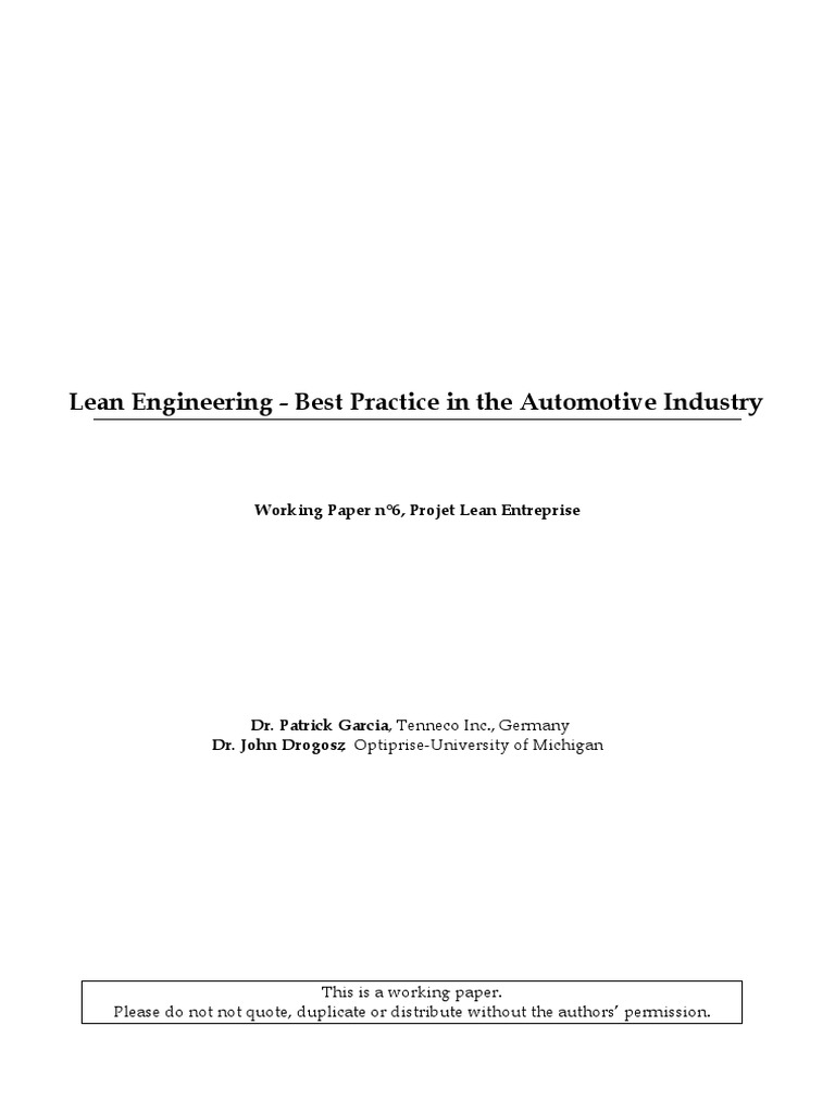 Lean Engineering Working Paper | PDF | Lean Manufacturing | Business ...