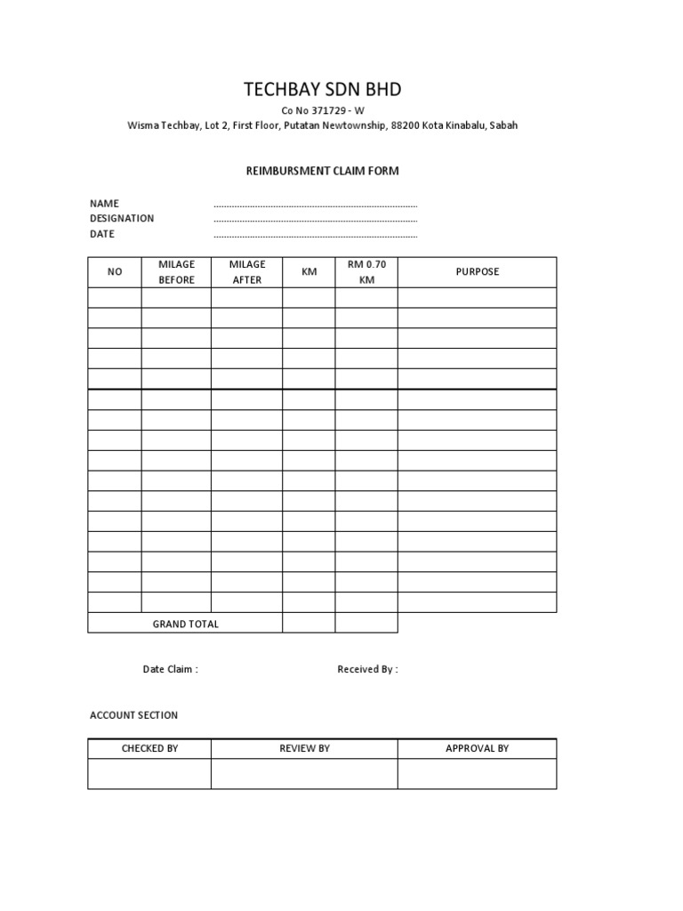 Reimbursement Claim Form Template | PDF | Business | Finance & Money ...