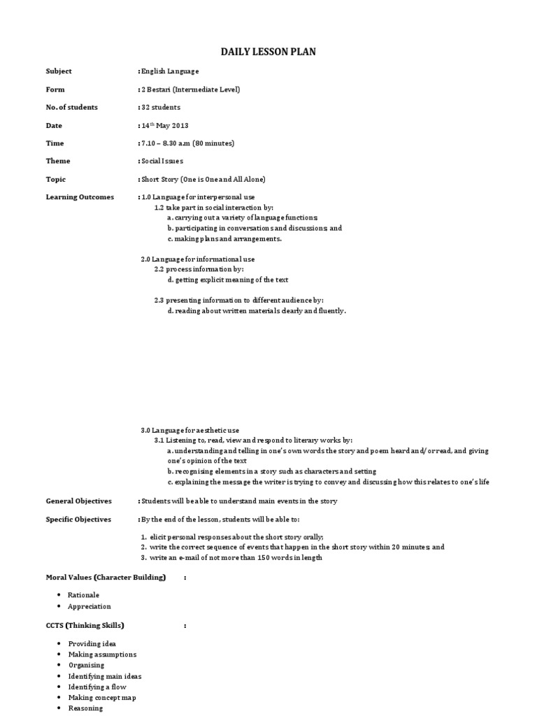 Lesson Plan Form 2 | PDF | Lesson Plan | Conversation