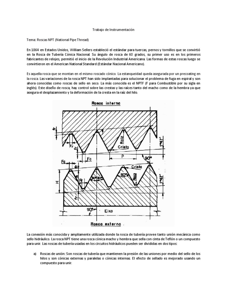 Roscas NPT | PDF | Tubería (transporte de fluidos) | Tornillo