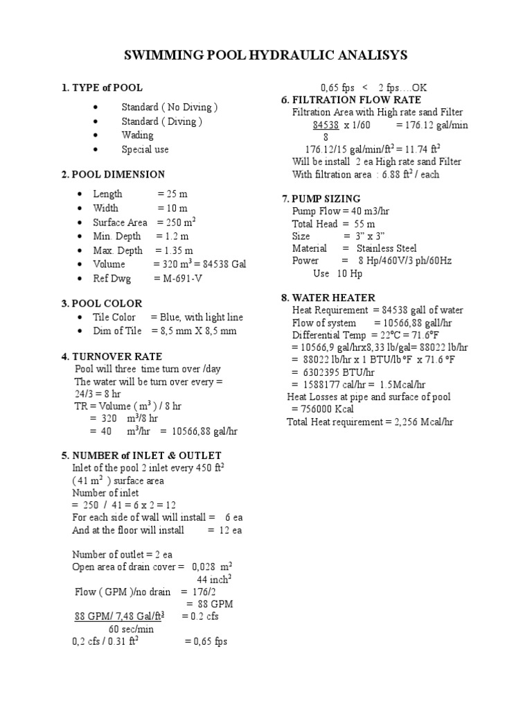 Swimming Pool Hydraulic Analisys | PDF