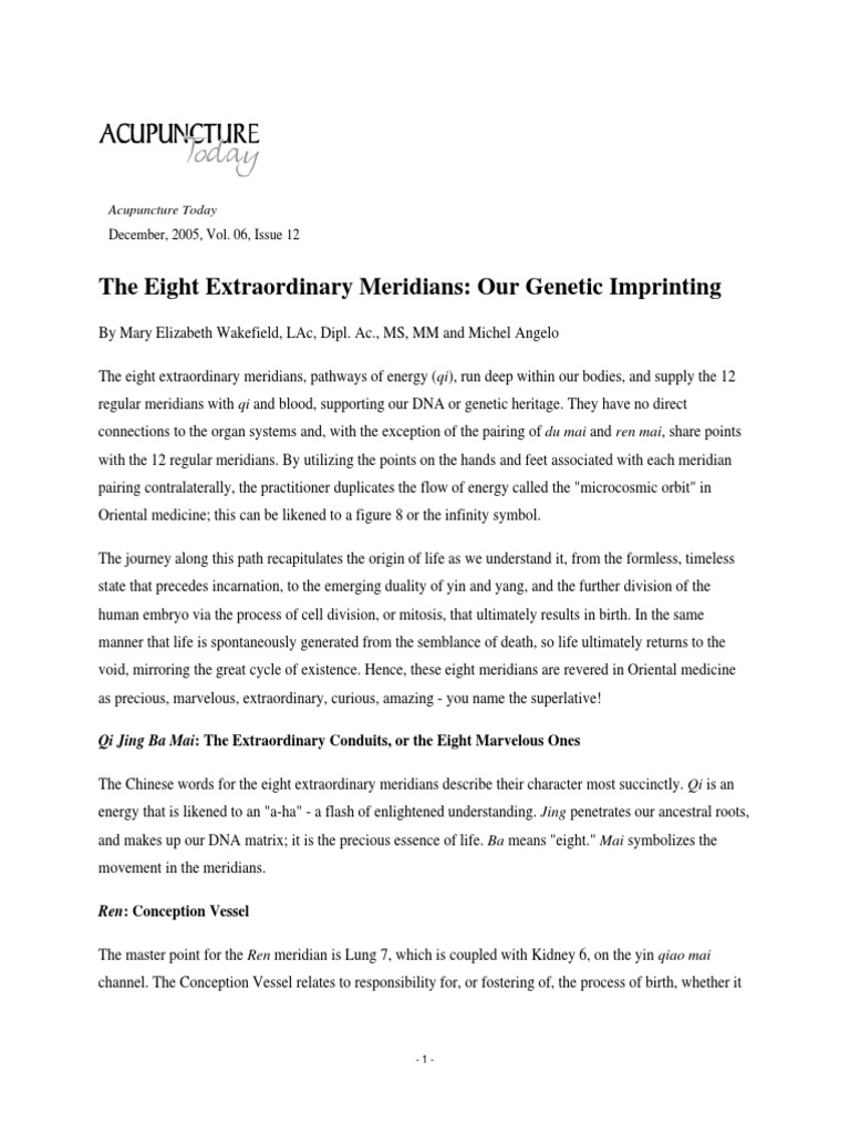 The Eight Extraordinary Meridians Our Genetic Imprinting | PDF ...