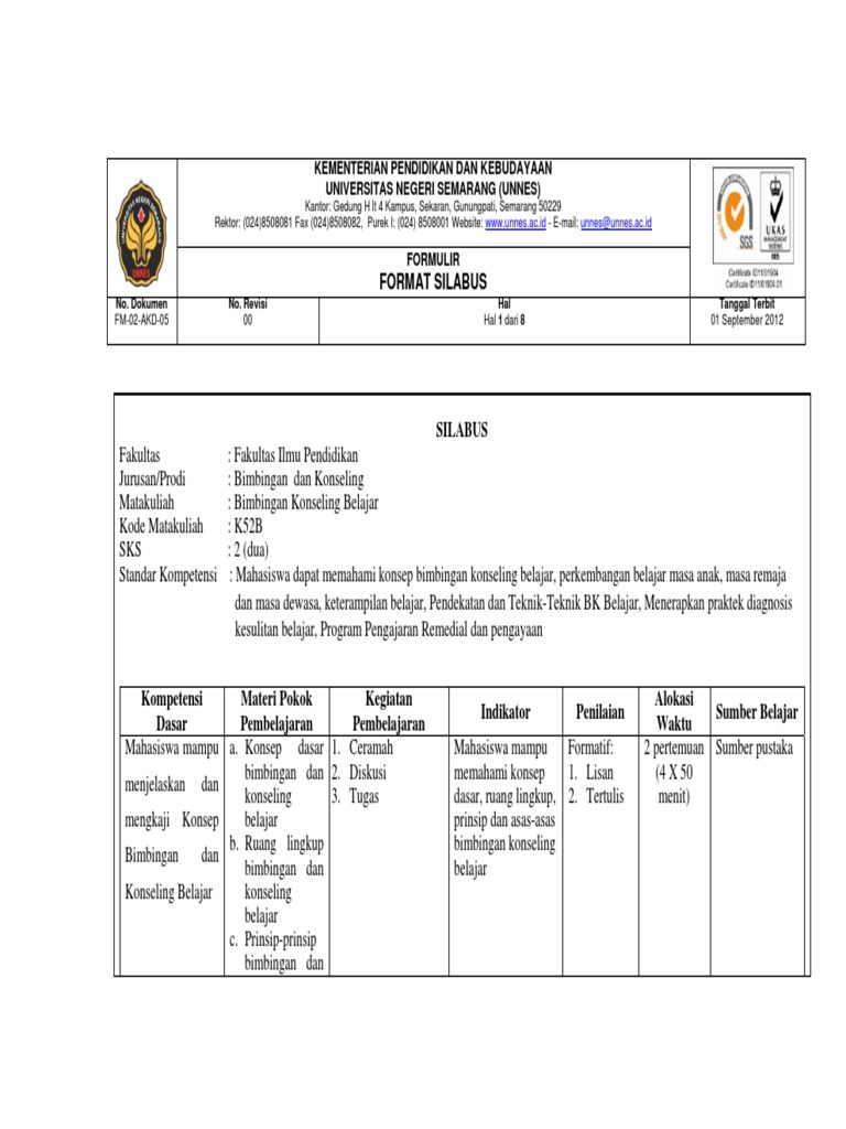 Silabus BK Belajar | PDF