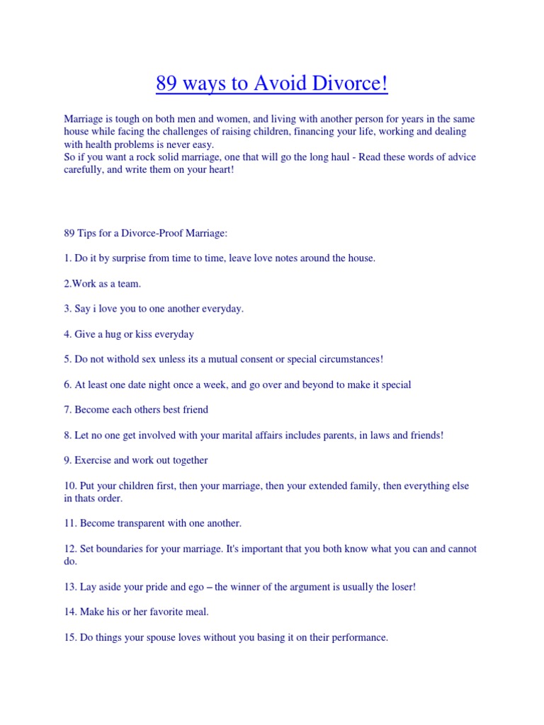 89 Ways To Avoid Divorce | PDF | Marriage | Divorce