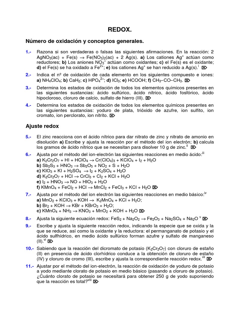 Quimica - Ejercicios Electroquimica | PDF | Redox | Ácido clorhídrico