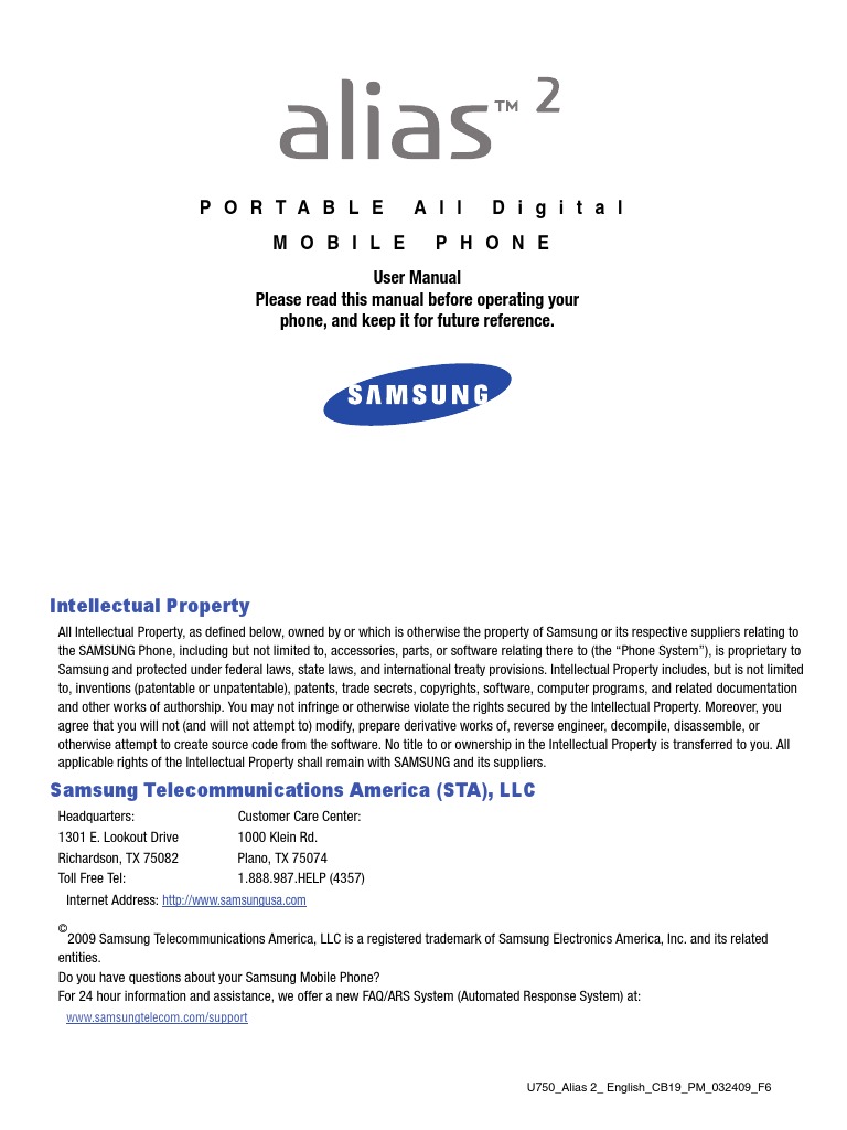 Samsung Alias 2 (U750) FPR Verizon Wireless | PDF | Battery Charger ...