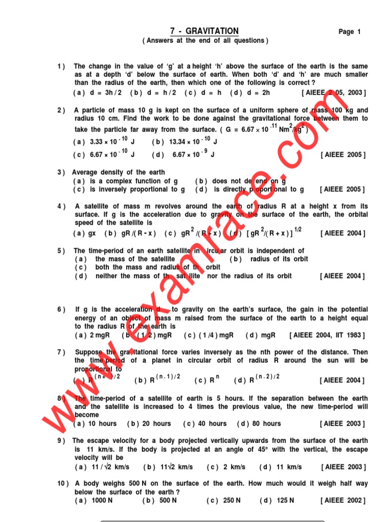 Physics Gravitation MCQ | PDF | Orbit | Gravity