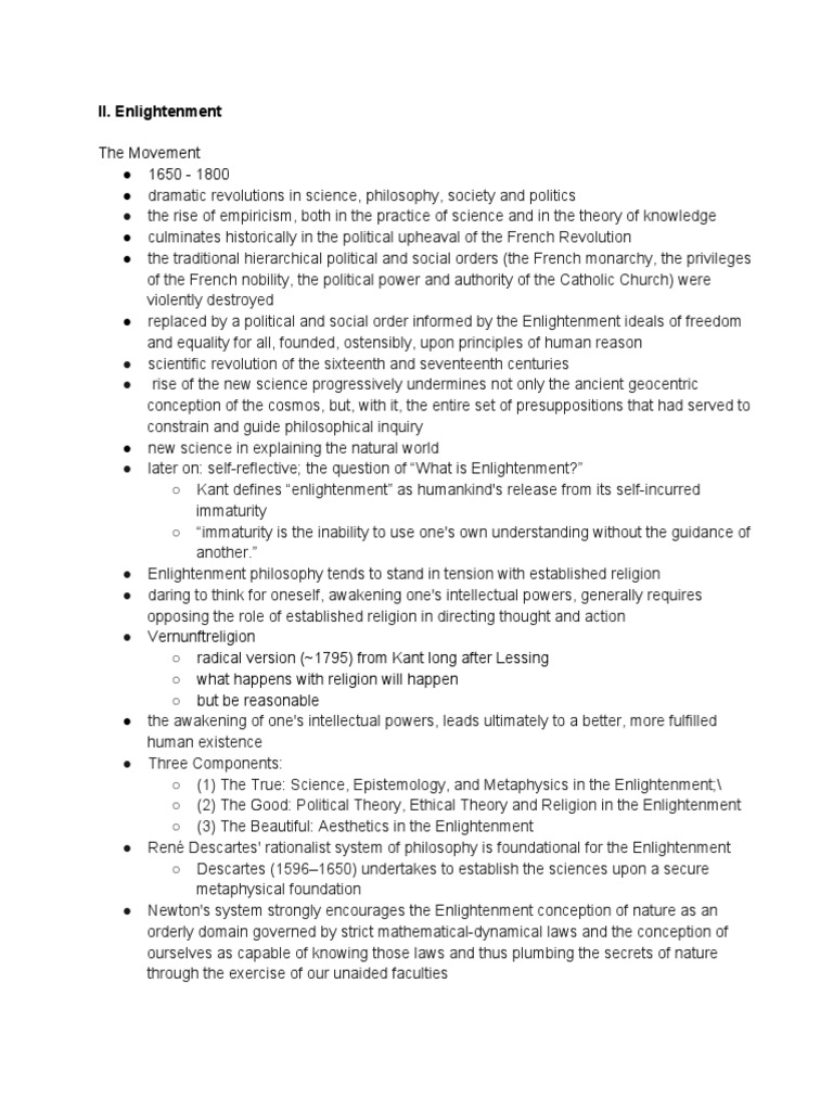 Summary of The Enlightenment | PDF | Age Of Enlightenment | Immanuel Kant
