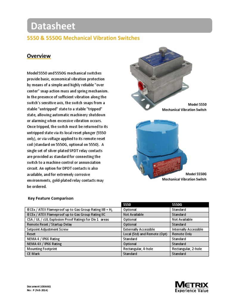 5550/5550G Mechanical Vibration Switches Datasheet | PDF | Switch | Relay