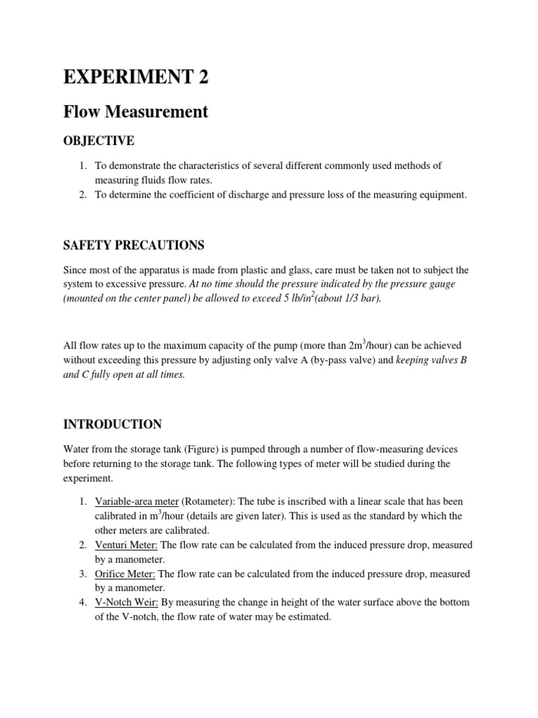 Experiment 2: Flow Measurement | PDF | Pressure Measurement | Flow ...