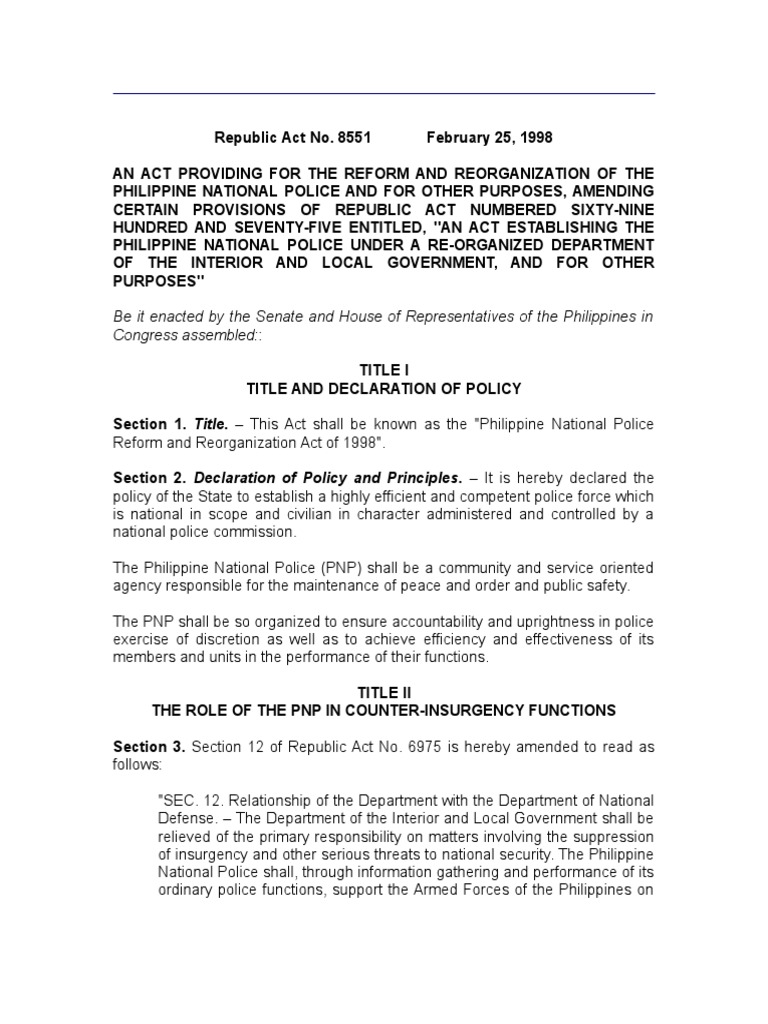 Ra 8551 and 6975 | PDF | Government | Government Institutions