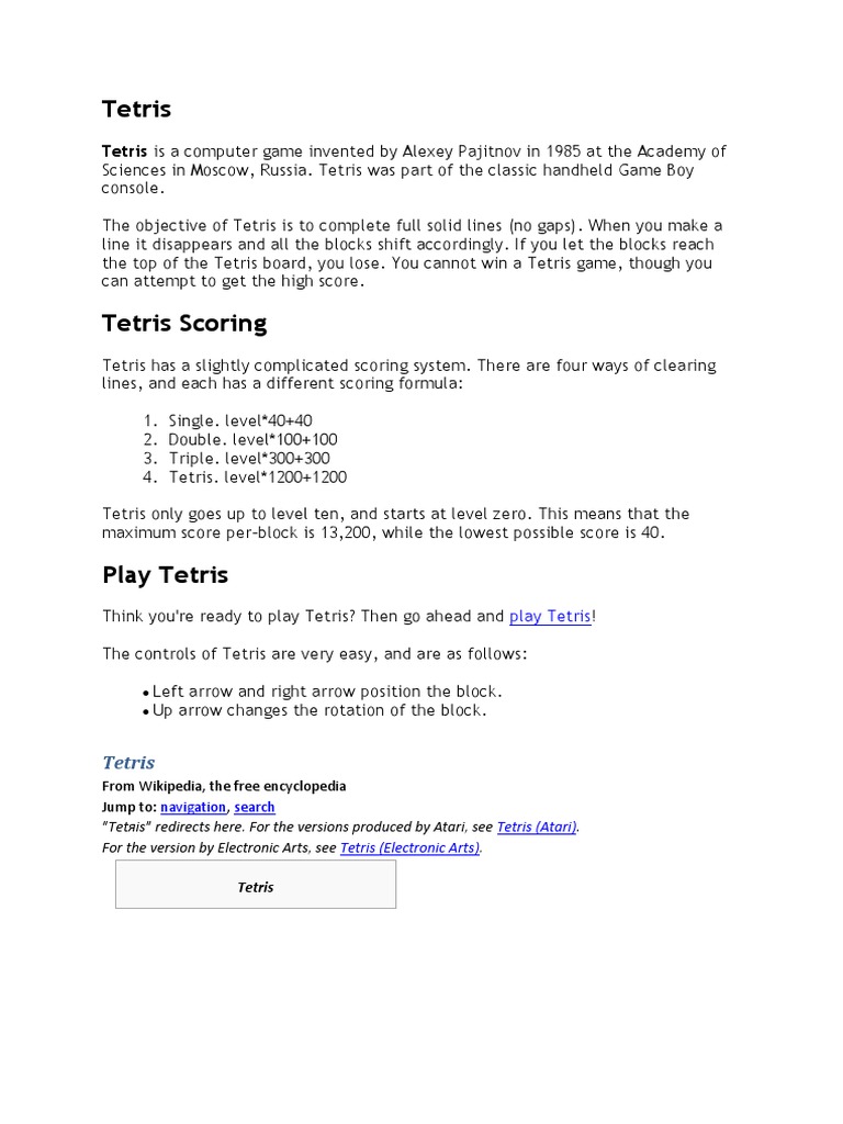Tetris | PDF | Leisure | Computing And Information Technology