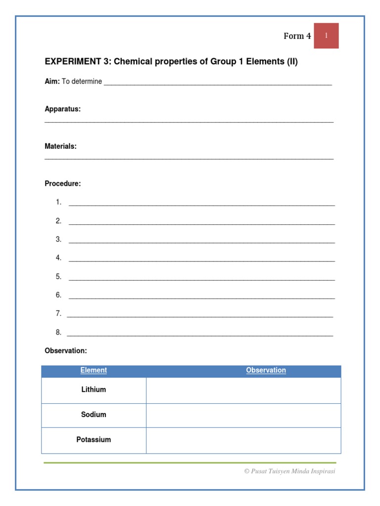 Exp 3 - Chemical Properties of Group 1 Elements (II) - Oxygen | PDF ...