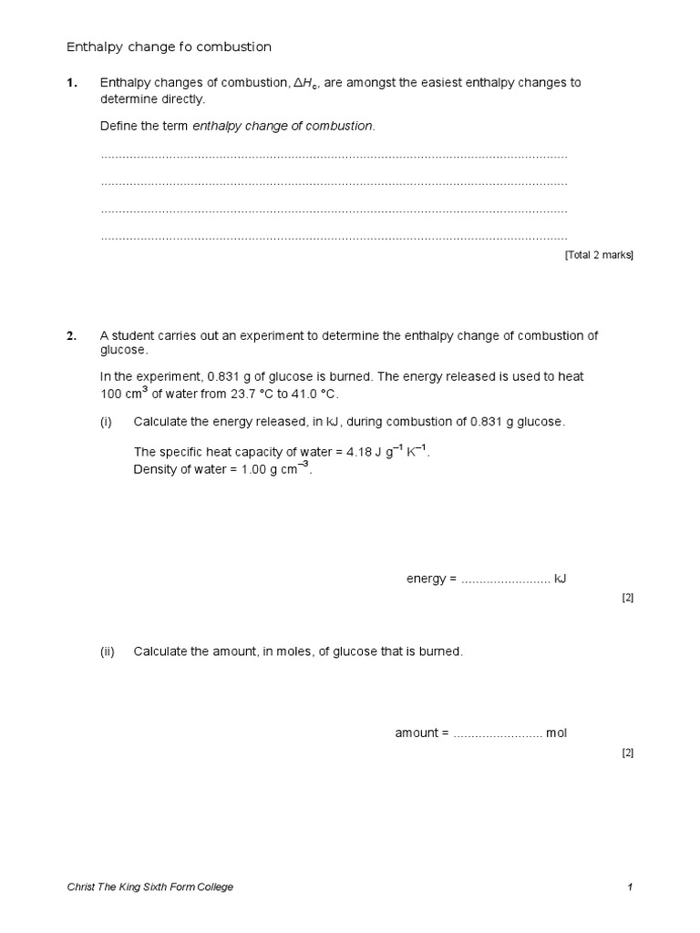 Enthalpy Change of Combustion - 3 | PDF