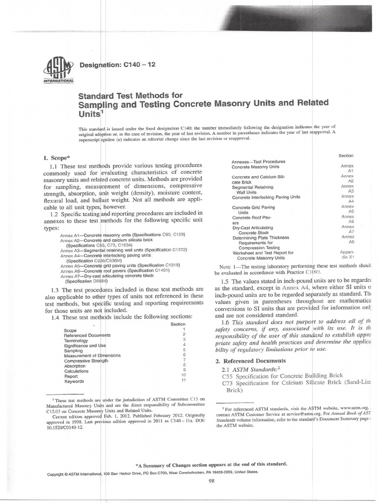 ASTM C140 - 12