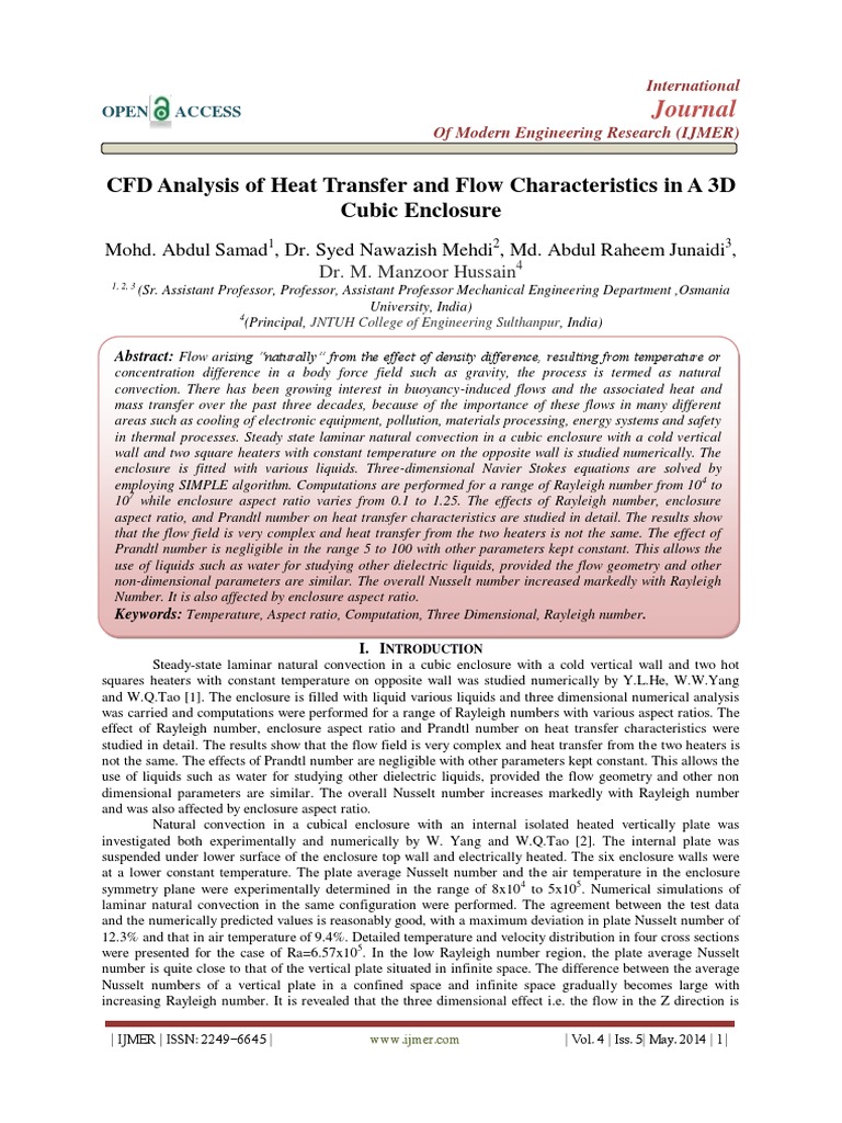 CFD Analysis of Heat Transfer and Flow Characteristics in A 3D Cubic ...