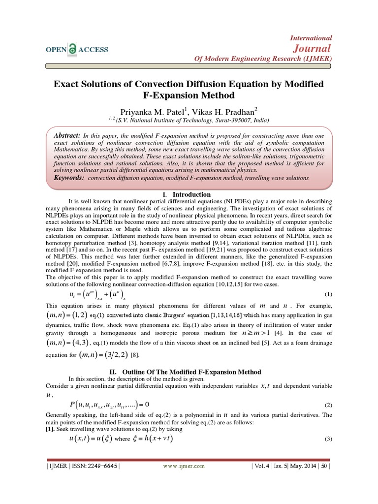 Exact Solutions Of Convection Diffusion Equation By Modified F Expansion Method Pdf