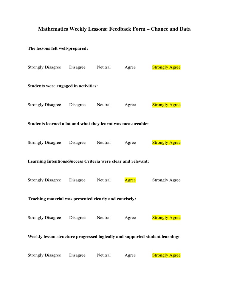 Maths Feedback: Weekly Lessons Review | PDF | Career & Growth | Business