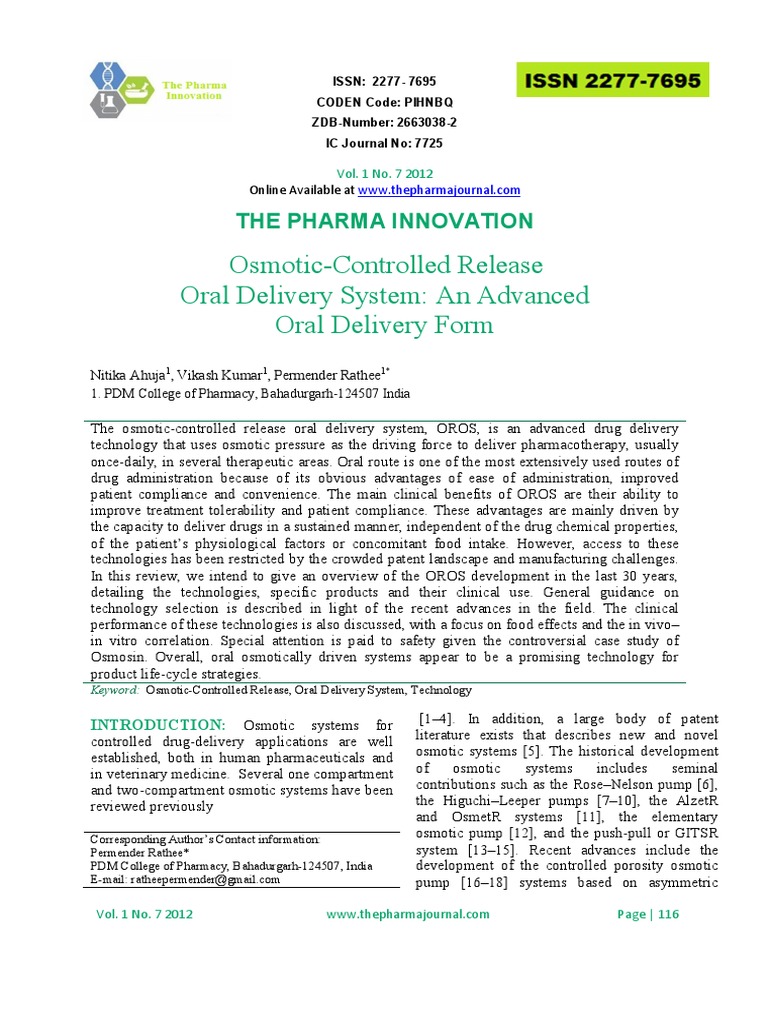 Osmotic-Controlled Release Oral Delivery System: An Advanced Oral ...
