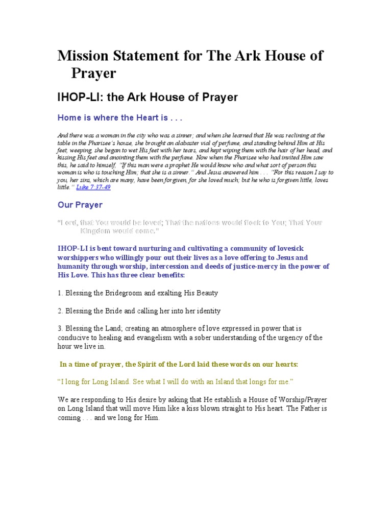 Mission Statement For The Ark House of Prayer | PDF | Grace In ...