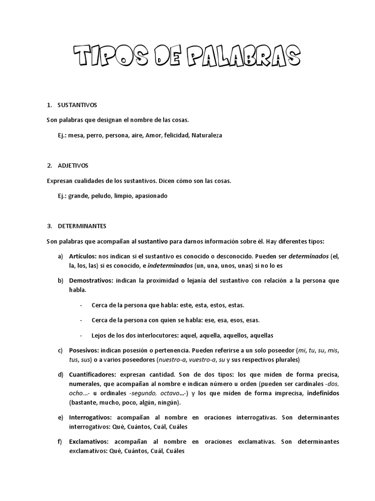Tipos de Palabras PDF | PDF | Relaciones sintácticas | Lingüística