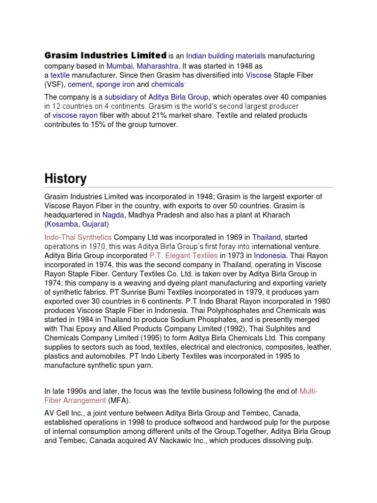 Grasim Industries Limited | PDF | Clothing Industry | Textiles