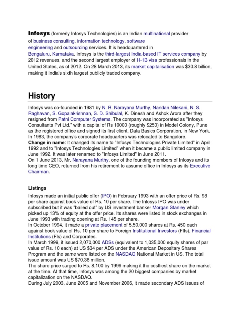 History: Infosys | PDF | Companies | Economies
