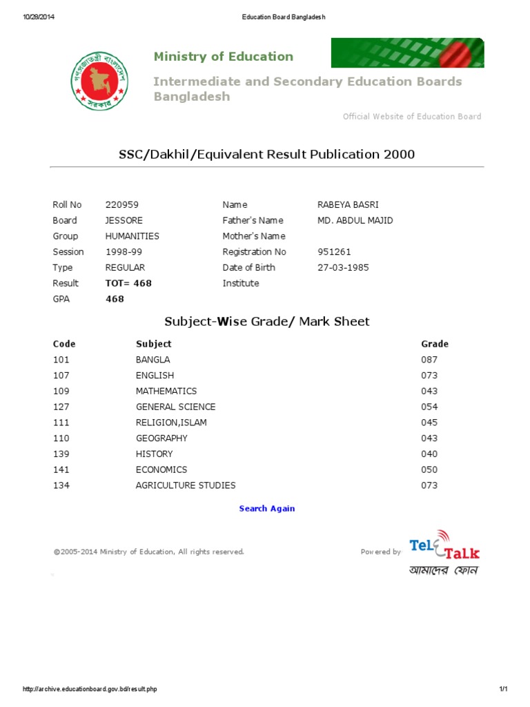 Sample SSC Results | PDF | Wellness