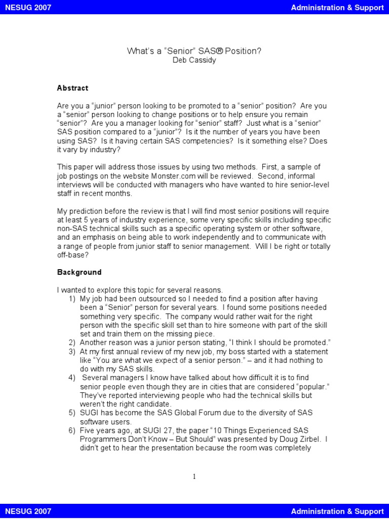 What Is SAS Senior Position | PDF | Sas (Software) | Microsoft Access