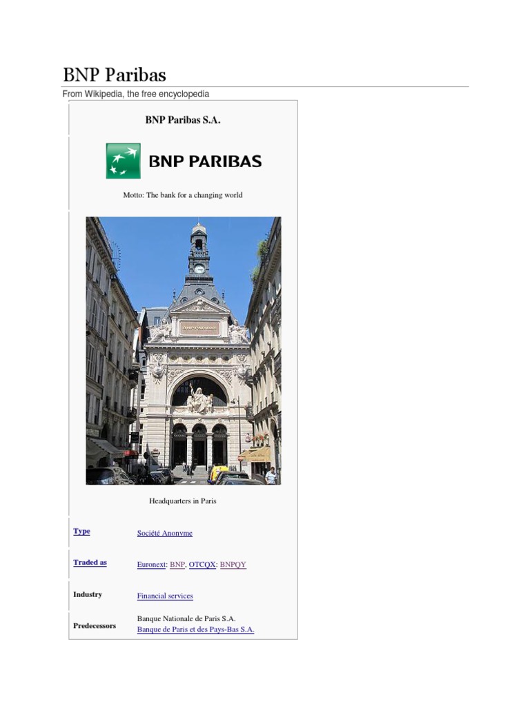 BNP Paribas | PDF | Bnp Paribas | Financial Services Companies